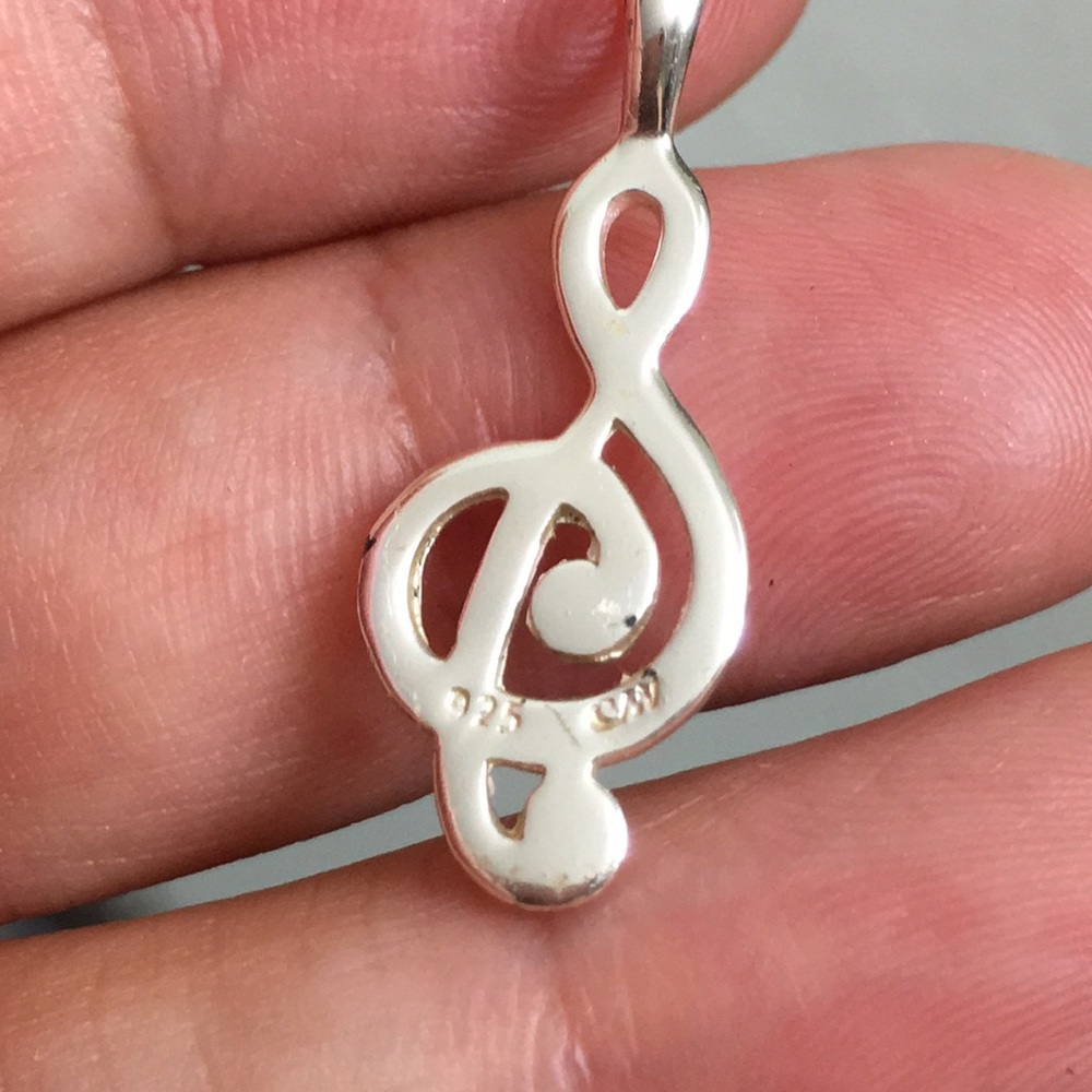 Sterling Silver Treble Clef Pendant - Gem